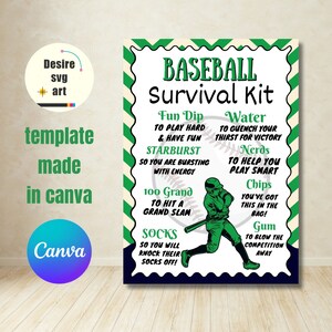 Baseball Survival Kit Printable Canva Editable Template, Gift Bag Idea ...