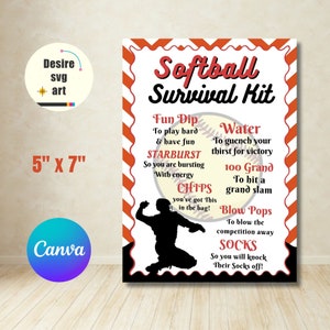 Softball Survival Kit Printable Canva Editable Template, Gift Bag Idea ...