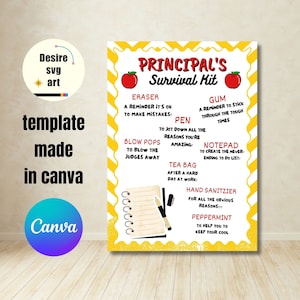 School Principal Survival Kit Printable Canva Editable Template | Gift ...