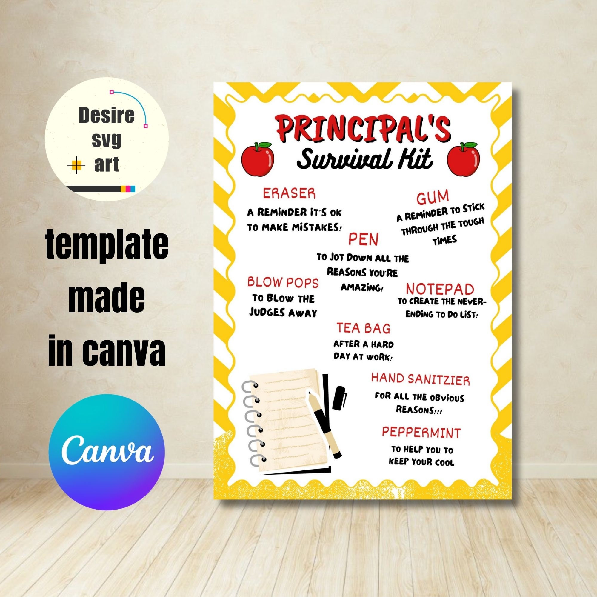 School Principal Survival Kit Printable Canva Editable Template | Gift ...