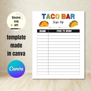 Taco Fiesta: Stylish Taco Bar Sign up Sheet Template Printable for ...