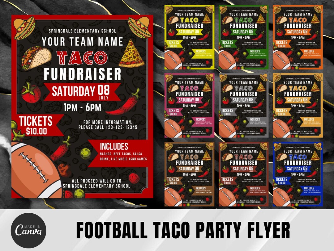 Football Taco Party Flyer Canva Template Bundle, PTO, PTA Flyer ...