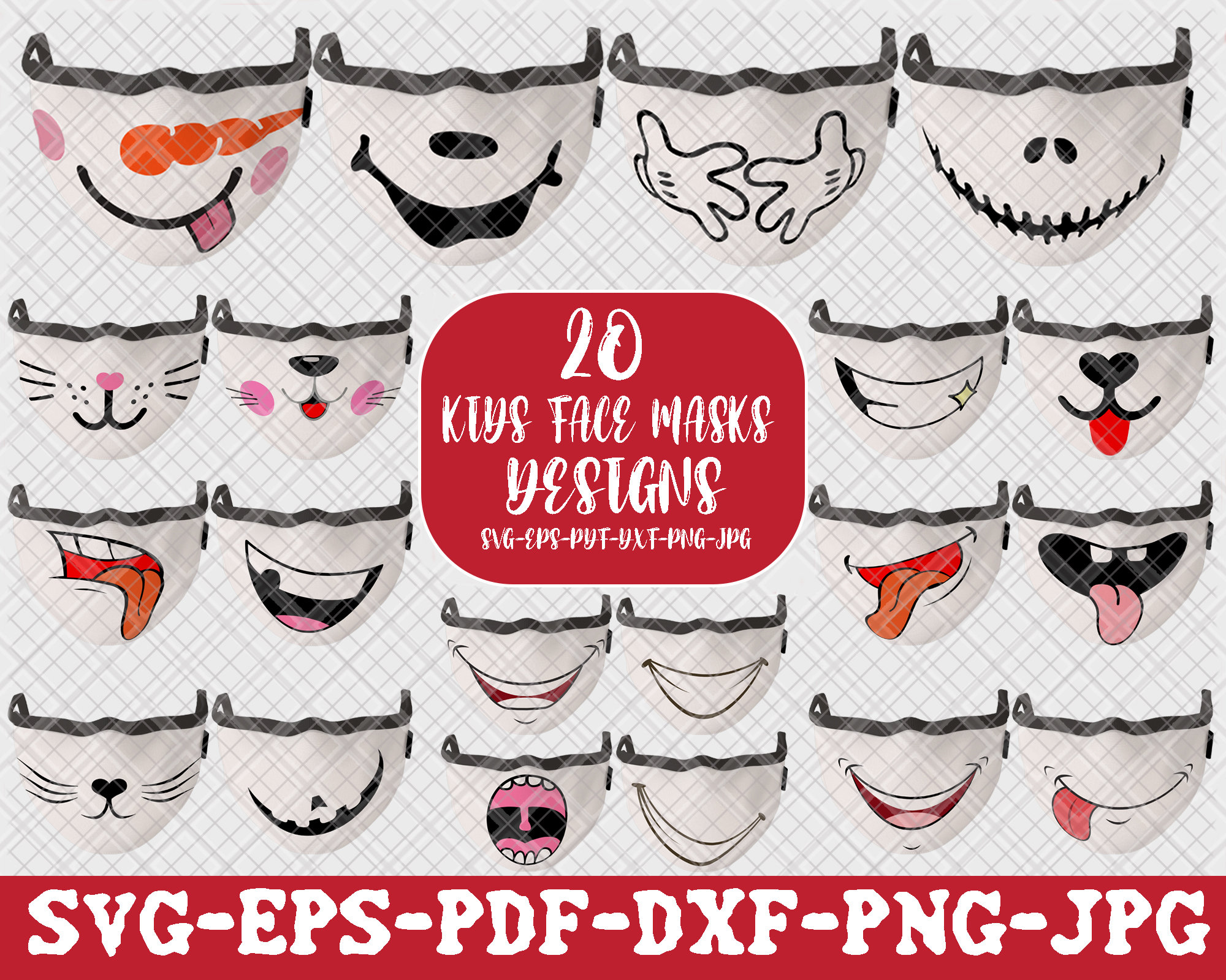 Kids Face Masks Svg Face Mask Funny Face Mask Cartoon - Etsy