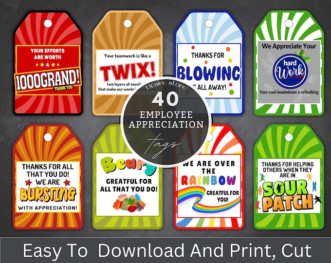 30 Employee Appreciation Gift Tags, Sweet Treat Tags for Employee Thank ...