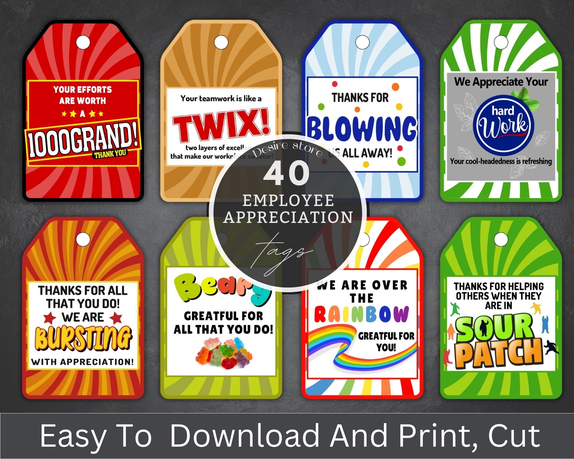 40 Employee Candy Bar Gift Tags | Employee Appreciation Tag | Staff ...
