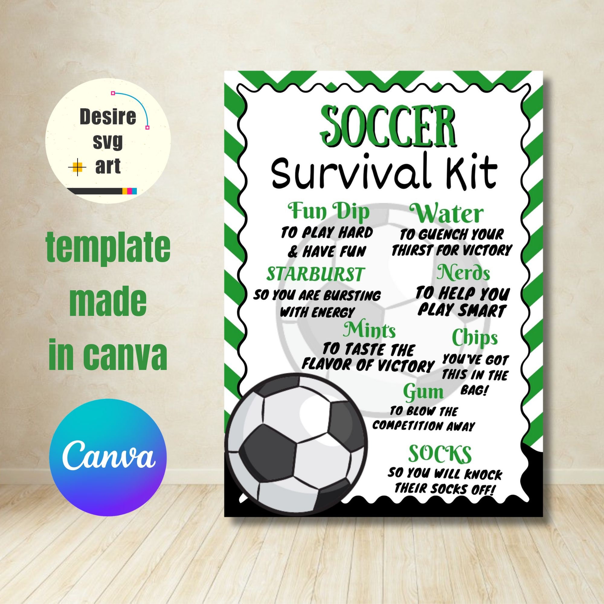 Soccer Survival Kit Printable Canva Editable Template, Gift Bag Idea ...