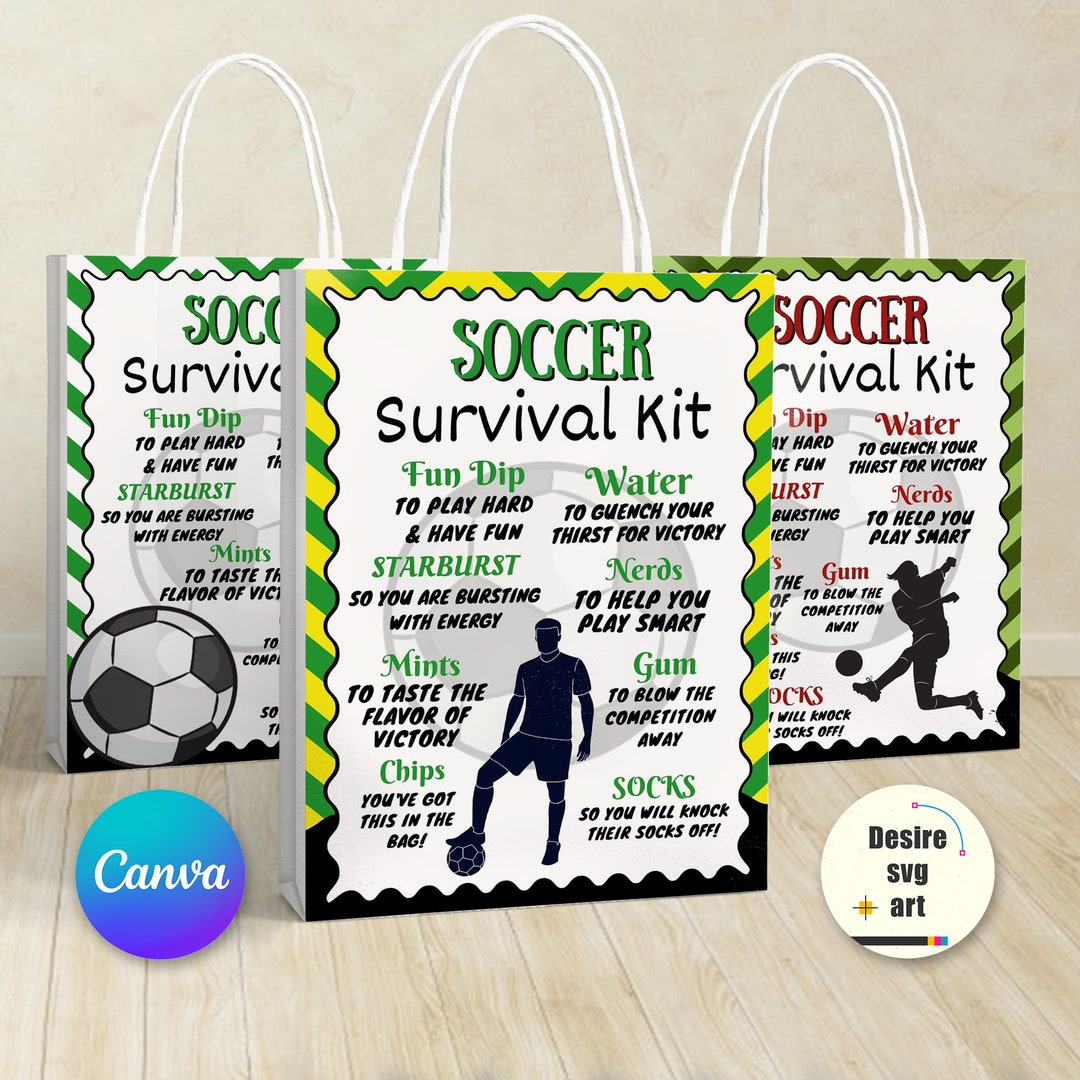 Soccer Survival Kit Printable Canva Editable Template, Gift Bag Idea ...