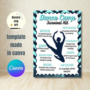 Dance Camp Survival Kit Printable Canva Editable Template, Gift Bag ...