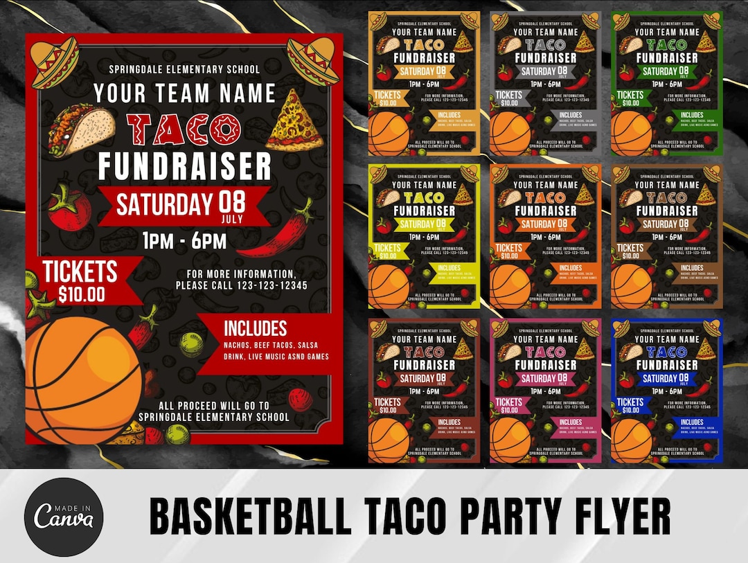 Basketball Taco Party Flyer Canva Template Bundle, PTO, PTA Flyer ...