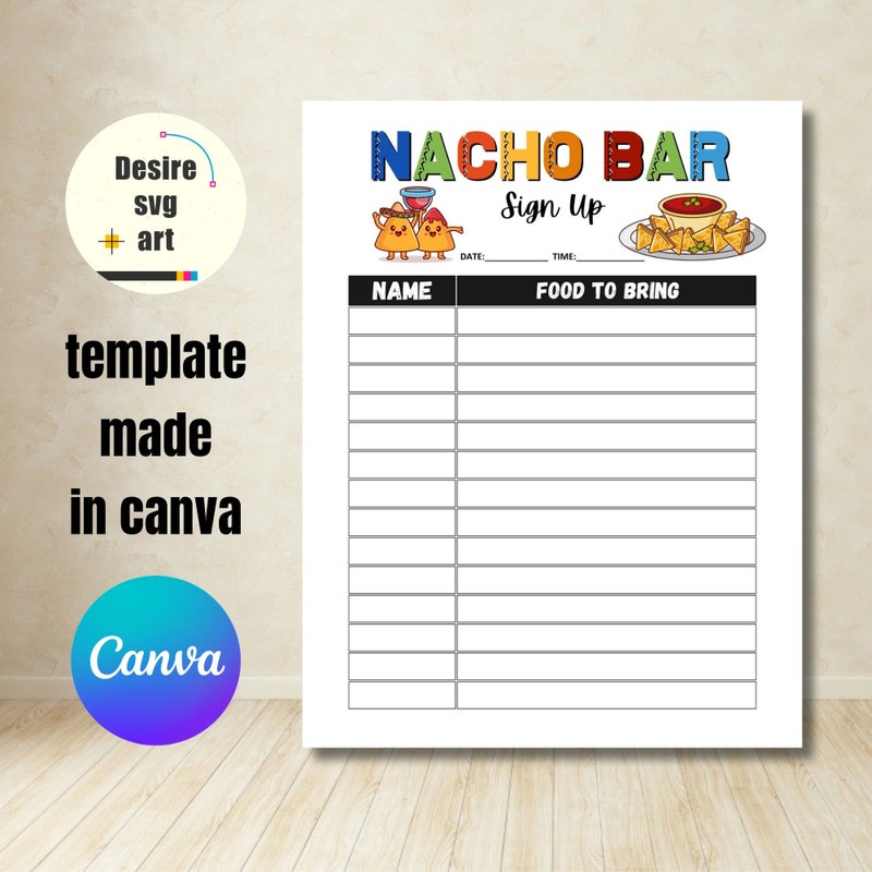 Taco Bar Sign up Sheet Printable - Etsy