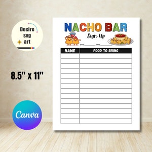 Taco Fiesta: Stylish Nacho Bar Sign up Sheet Template Printable for ...