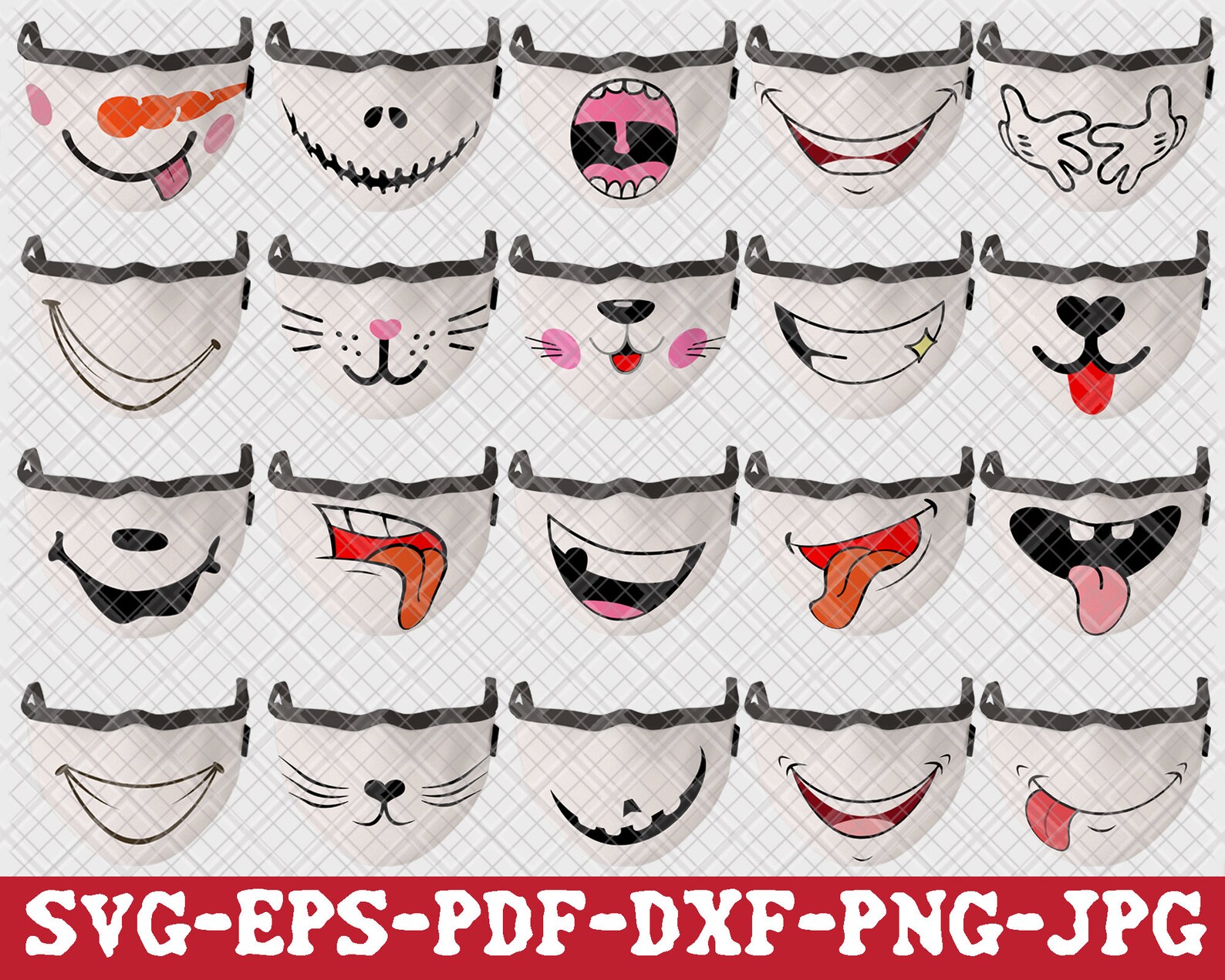 Kids Face Masks Svg Face Mask Funny Face Mask Cartoon - Etsy