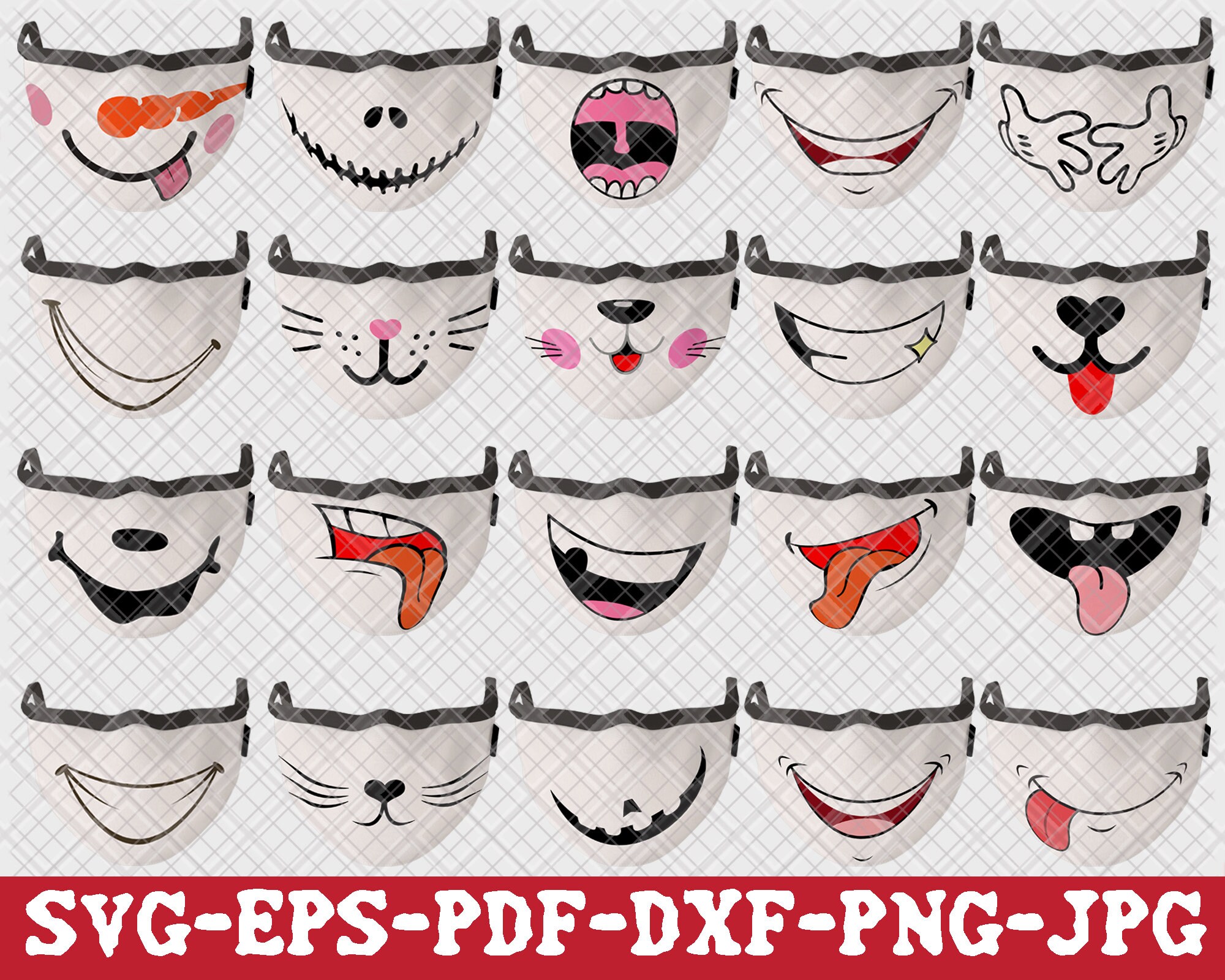 Kids Face Masks Svg Face Mask Funny Face Mask Cartoon - Etsy