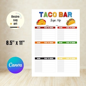 Taco Fiesta: Stylish Taco Bar Sign up Sheet Template Printable for ...