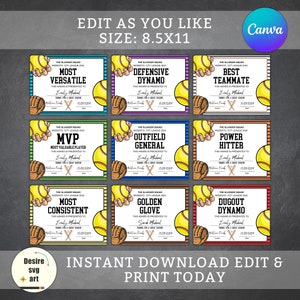 Ultimate Editable Softball Awards Bundle | Editable Softball Award ...
