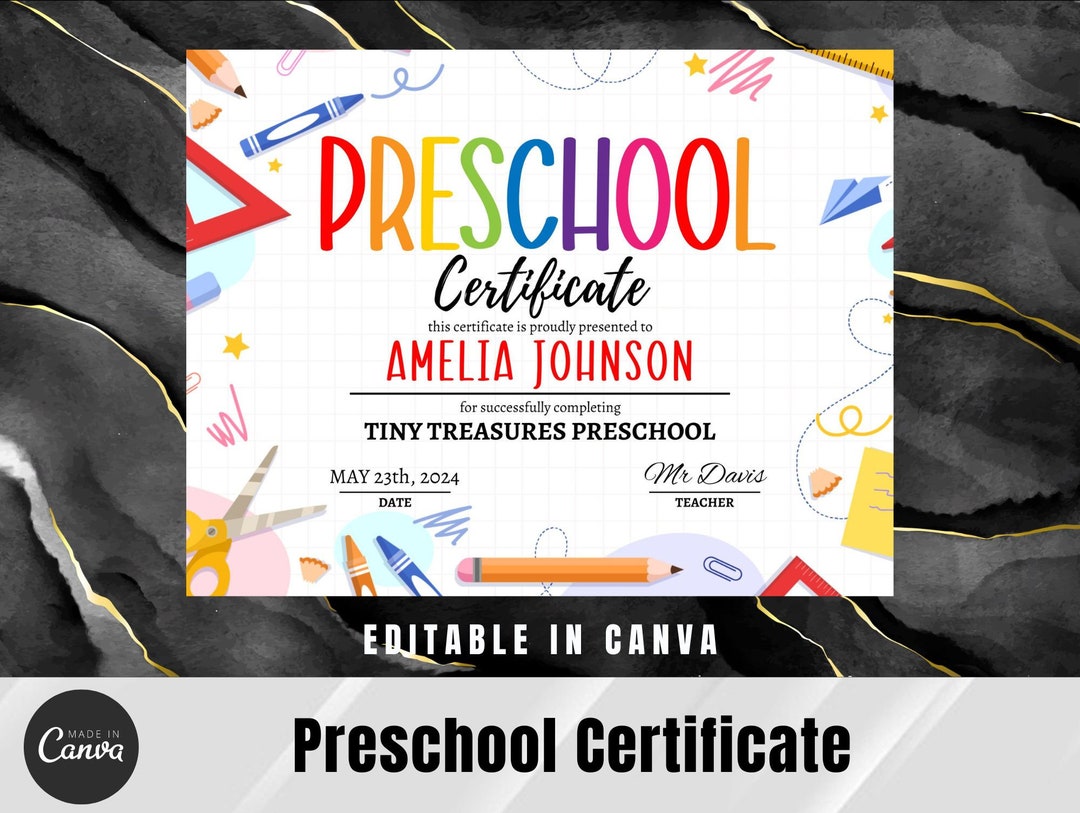 Editable Preschool Certificate Editable Preschool Diploma Graduation ...