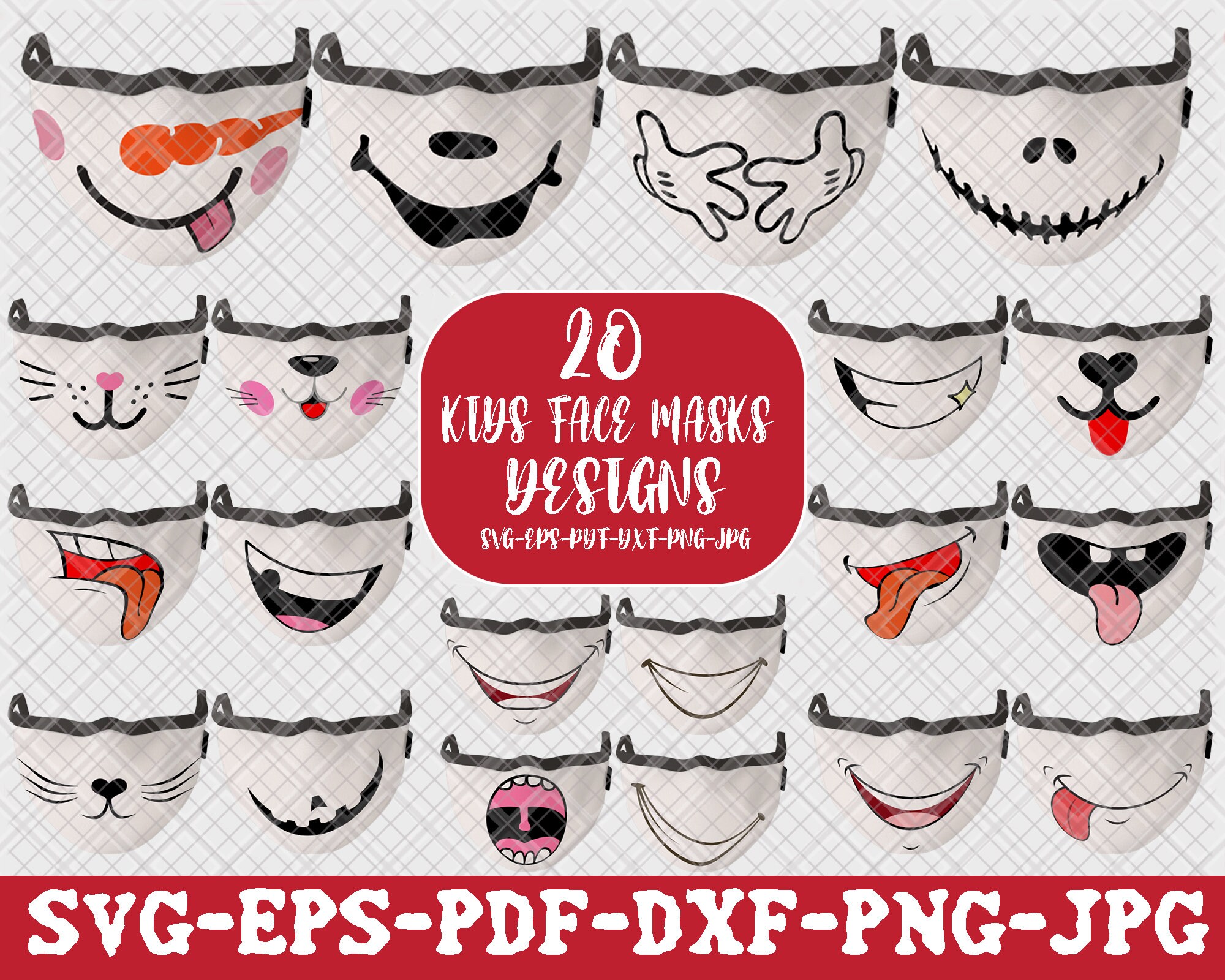Kids Face Masks Svg Face Mask Funny Face Mask Cartoon - Etsy