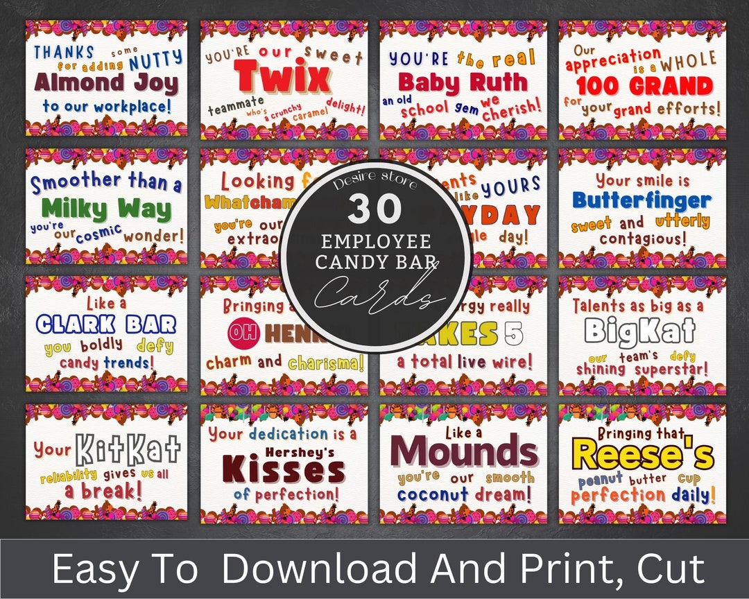 Employee Candy Bar Gift Tags, Printable Appreciation Tags, Coworker ...