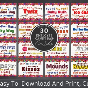 Employee Candy Bar Gift Tags, Printable Appreciation Tags, Coworker ...