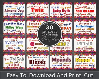 Employee Candy Bar Gift Tags Thank You Notes for Employee Appreciation ...