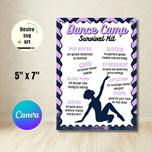 Dance Camp Survival Kit Printable Canva Editable Template, Gift Bag ...