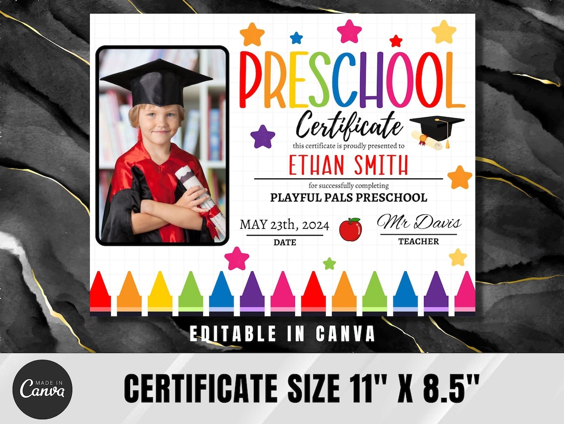 Editable Preschool Diploma With Photo Preschool Graduation Preschool ...