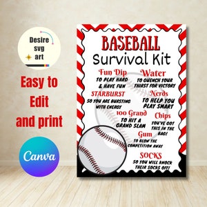 Baseball Survival Kit Printable Canva Editable Template, Gift Bag Idea ...