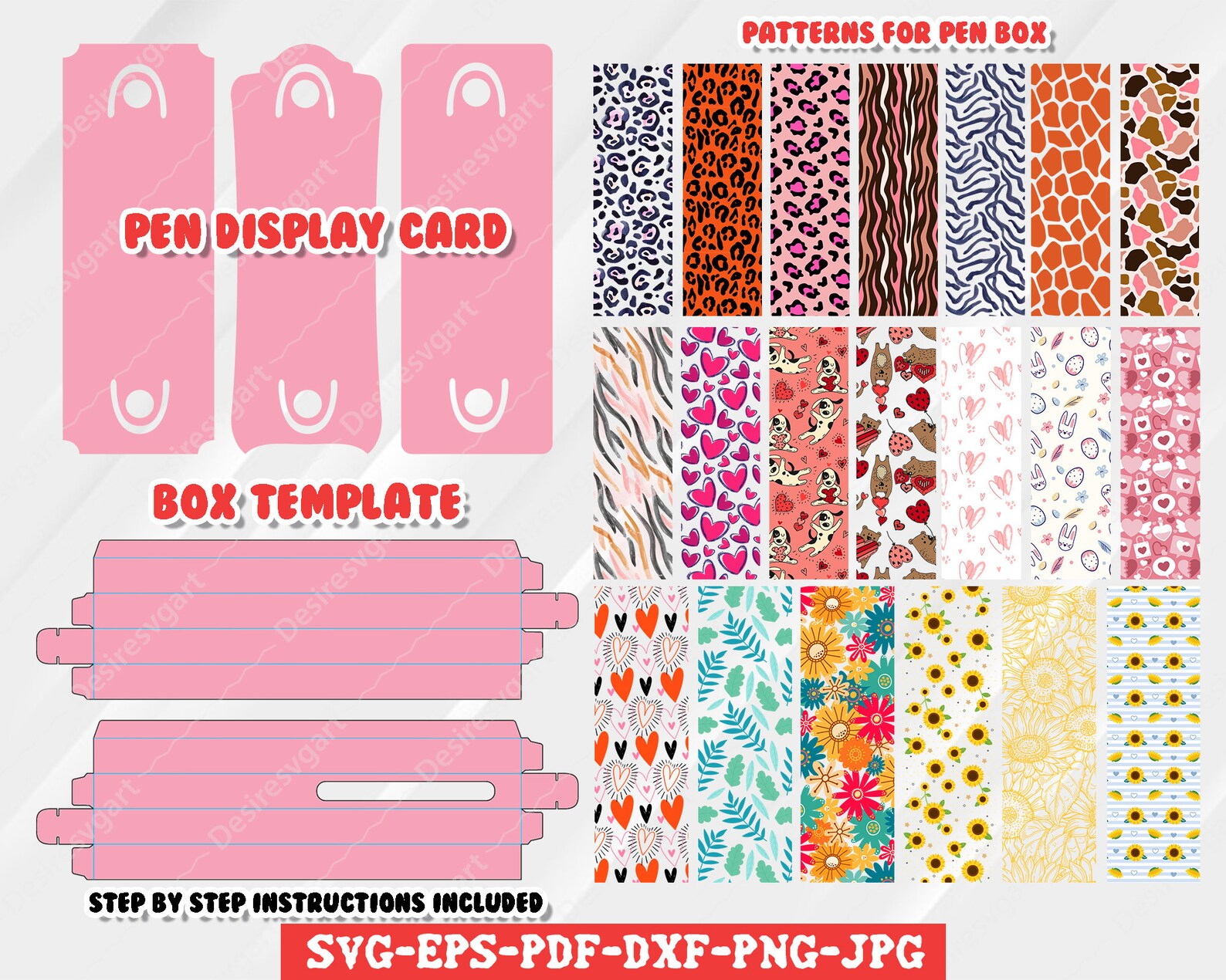 Pen Box Template Bundle, Glitter Pen Patterns Svg, Pen Display Card Svg ...
