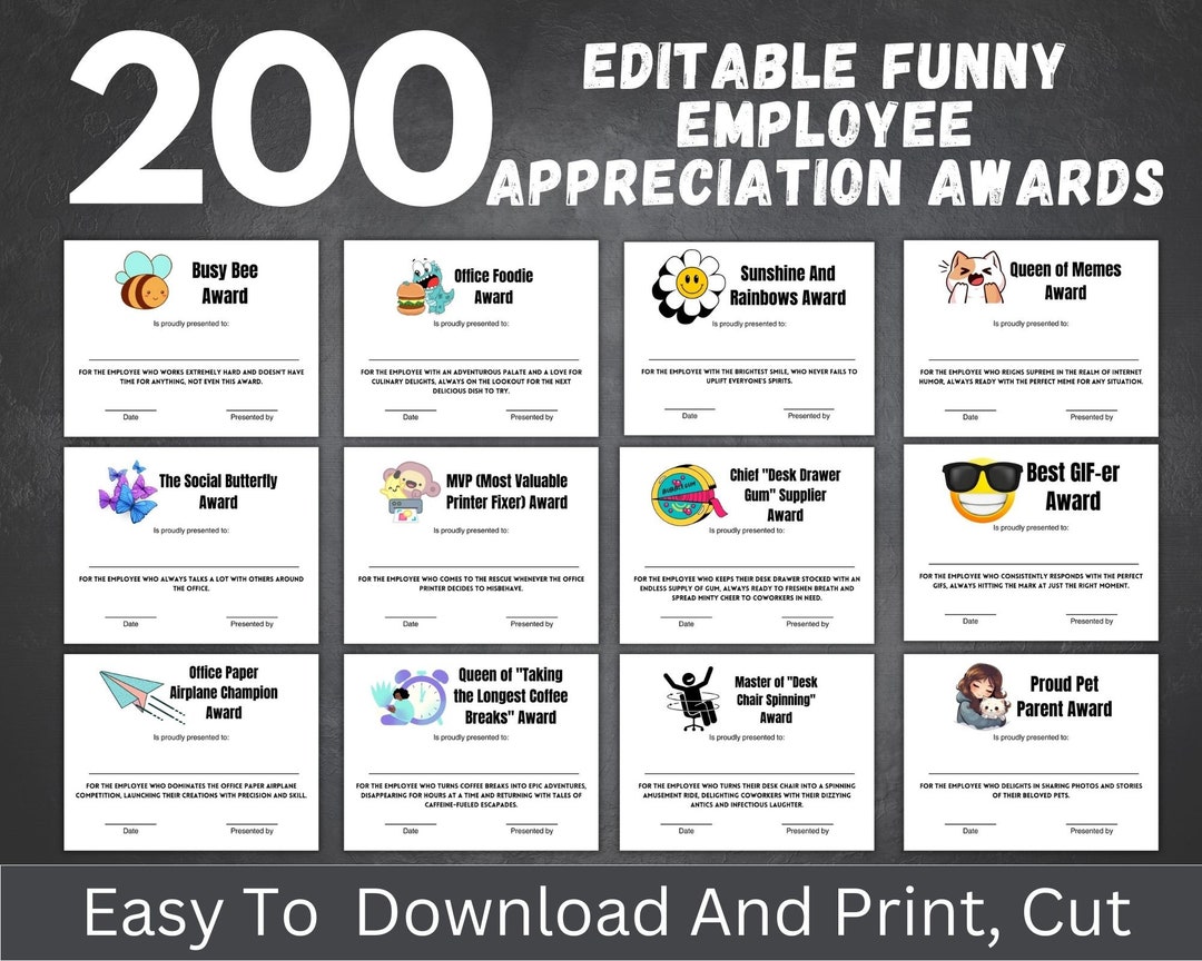 Editable Employee Recognition Certificate Bundle - 200 Printable Canva ...