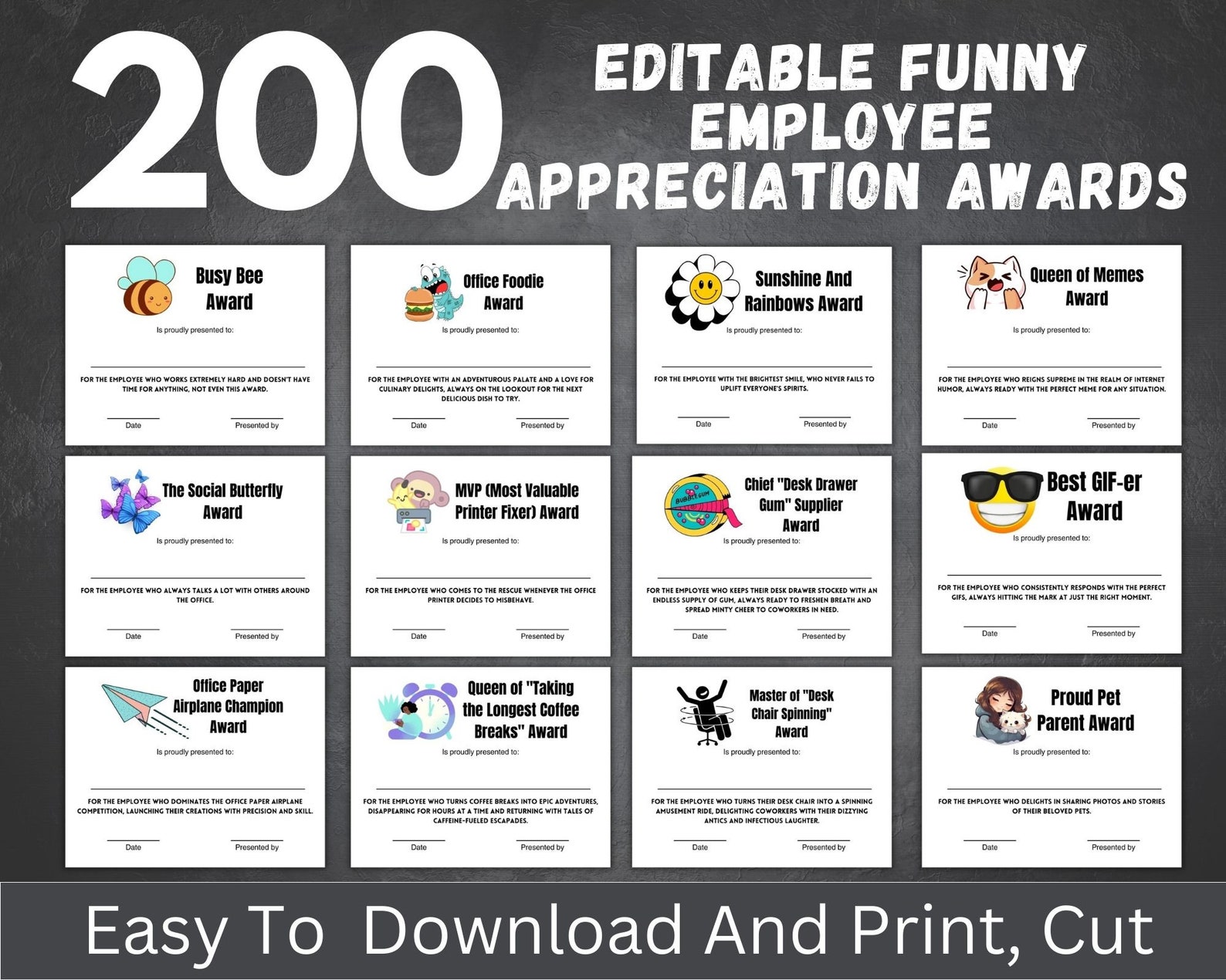 Editable Employee Recognition Certificate Bundle - 200 Printable Canva ...
