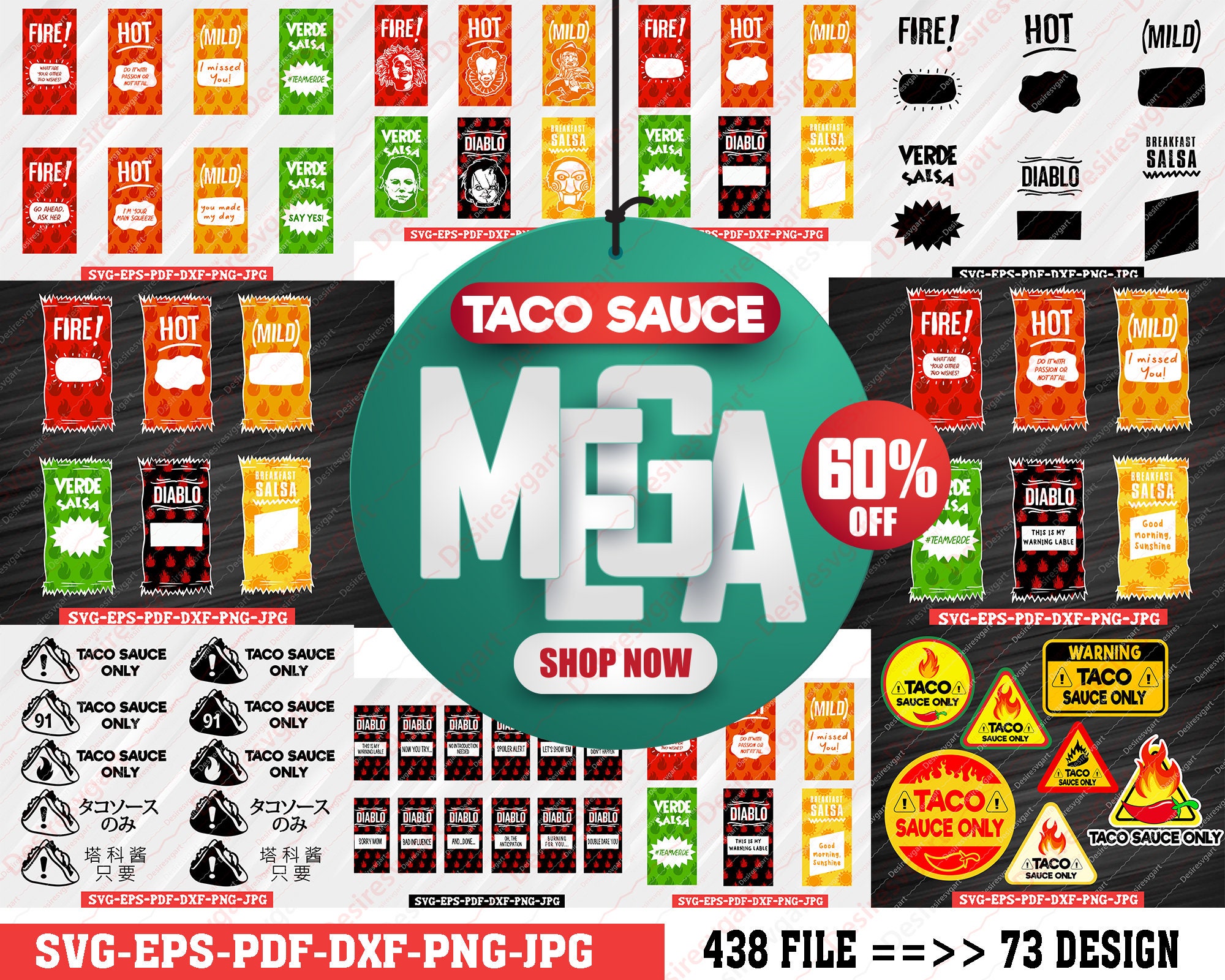 Taco Sauce Packets Stickers Taco Sauce Only Mega Bundle, Hot Sauce Svg ...
