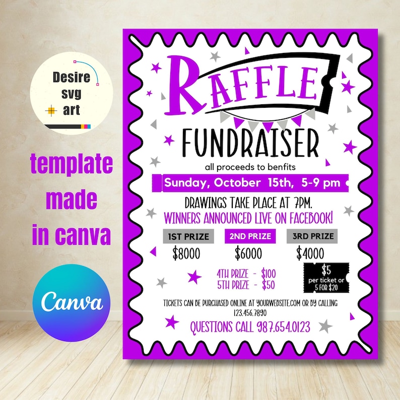 Editable Raffle Fundraiser Templates Flyer, Raffle Ticket Fundraiser ...