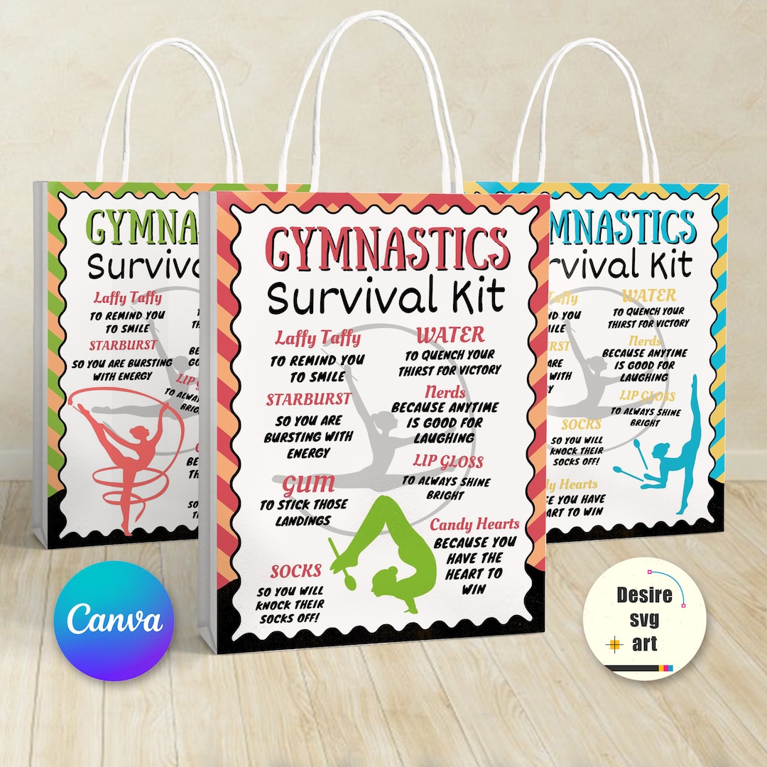 Gymnastics Survival Kit Printable Canva Editable Template, Gift Bag ...
