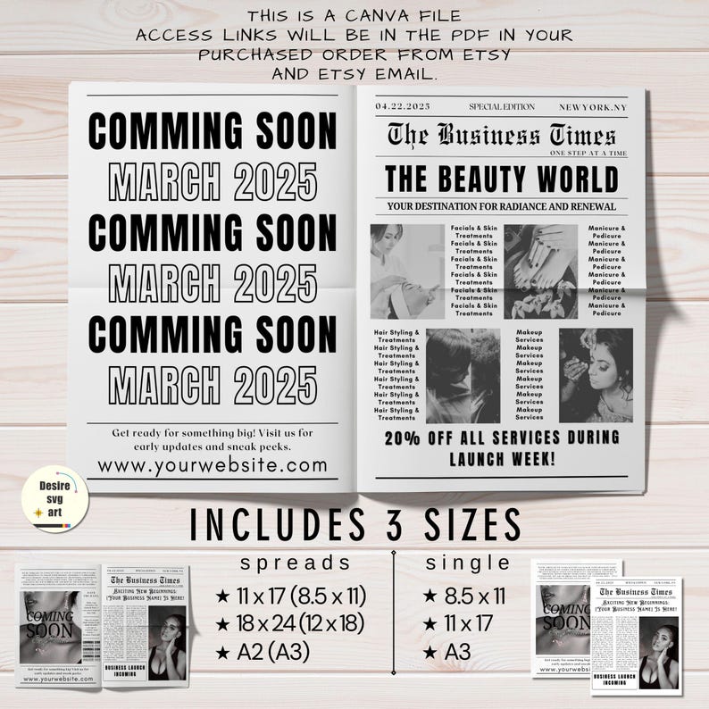 Business Launch Newspaper Template | Editable Canva Design | Editable ...