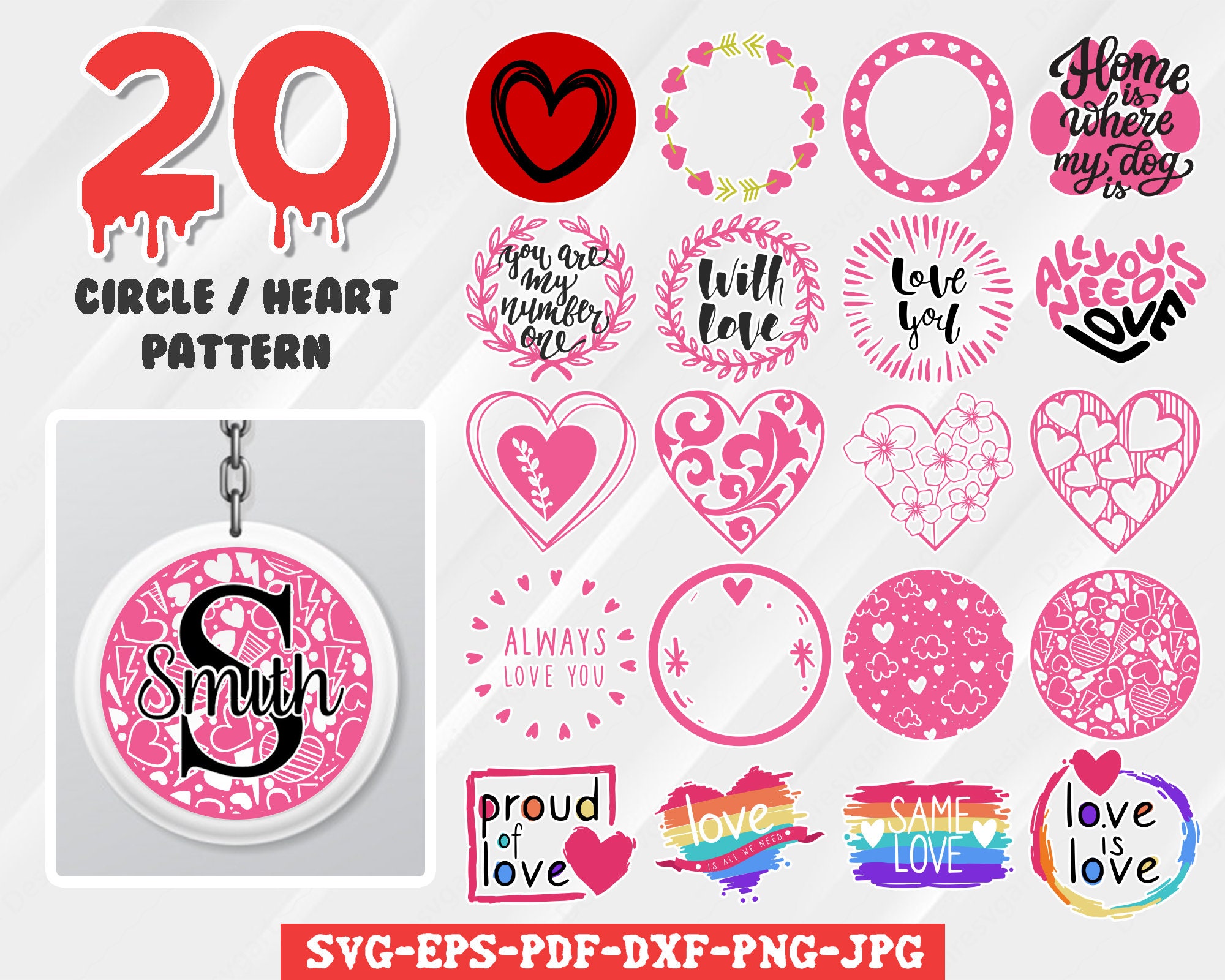 Valentines Day SVG Bundle Keychain Pattern Svg Round Pattern - Etsy