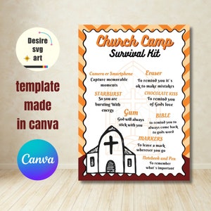 Church Camp Survival Kit Printable Canva Editable Template, Gift Bag ...
