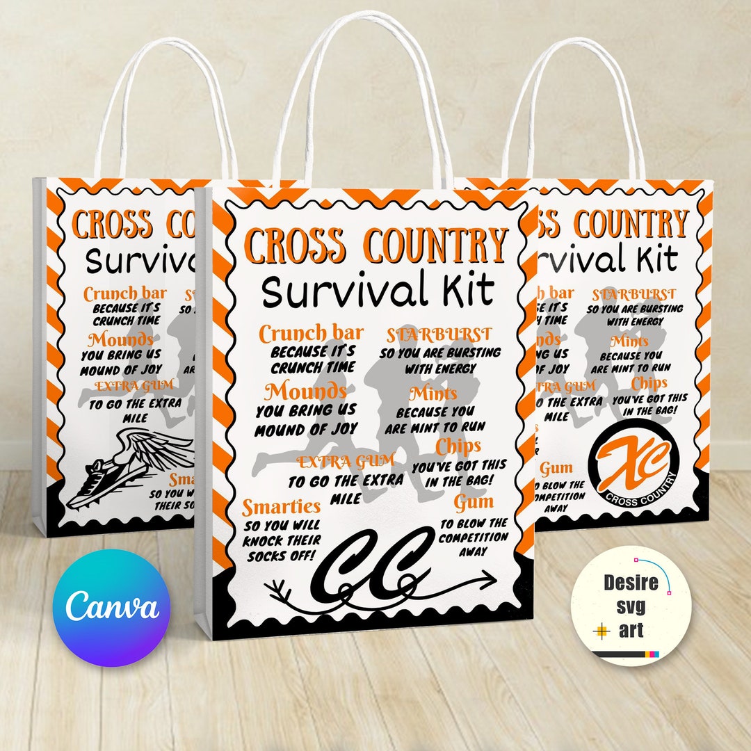 Cross Country Survival Kit Printable Canva Editable Template, Gift Bag ...