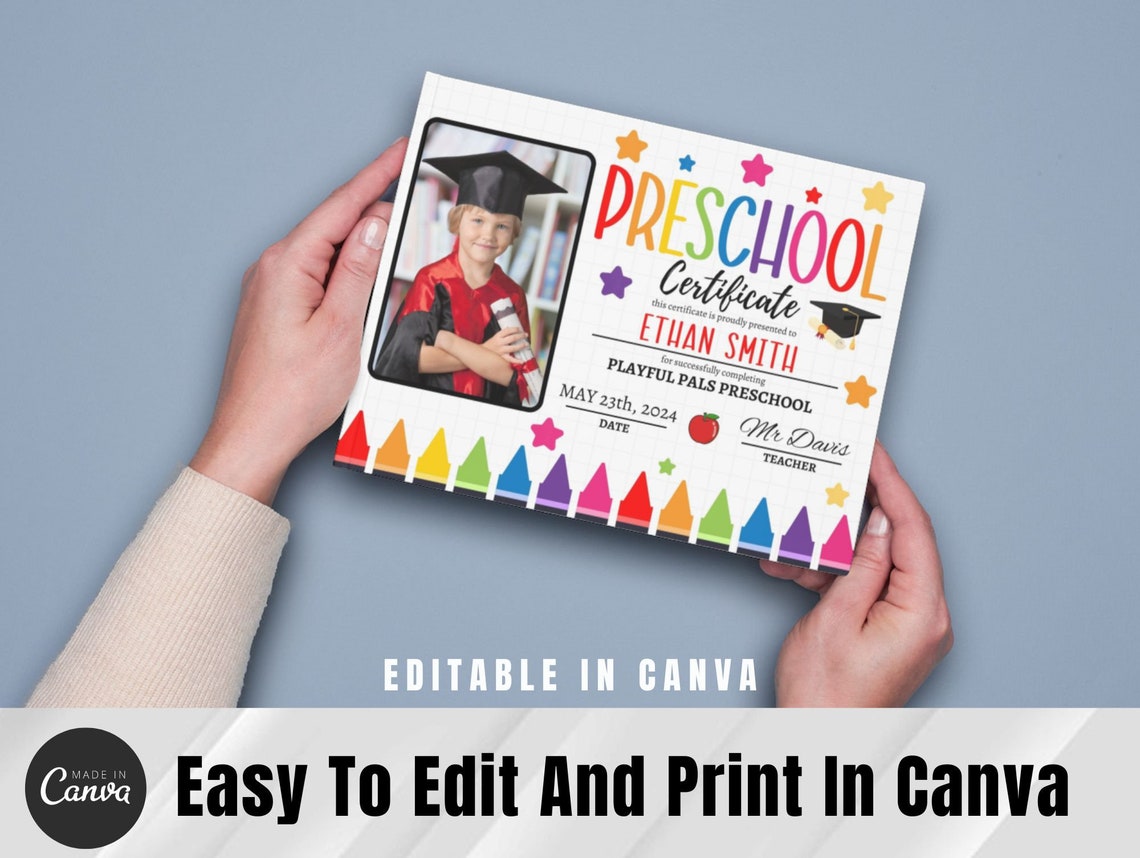 Editable Preschool Diploma With Photo Preschool Graduation Preschool ...