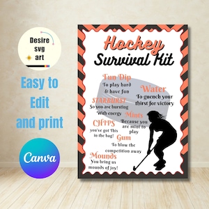Hockey Survival Kit Printable Canva Editable Template, Gift Bag Idea ...
