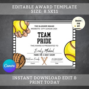 Ultimate Editable Softball Awards Bundle | Editable Softball Award ...