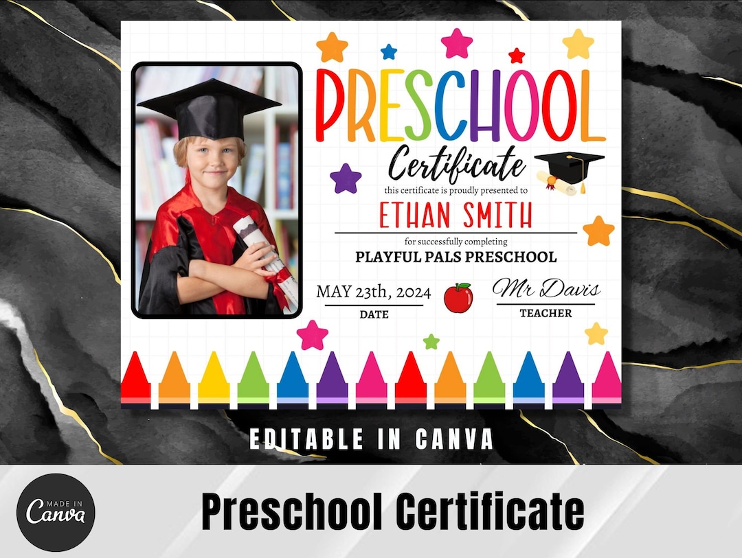 Editable Preschool Diploma With Photo Preschool Graduation Preschool ...