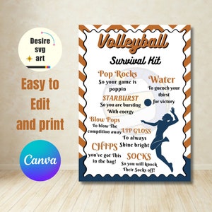 Volleyball Survival Kit Printable Canva Editable Template, Gift Bag ...