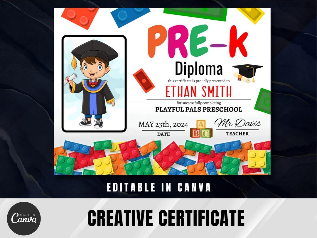 Pre-k Certificate School Graduation Editable Preschool Certificate Last ...