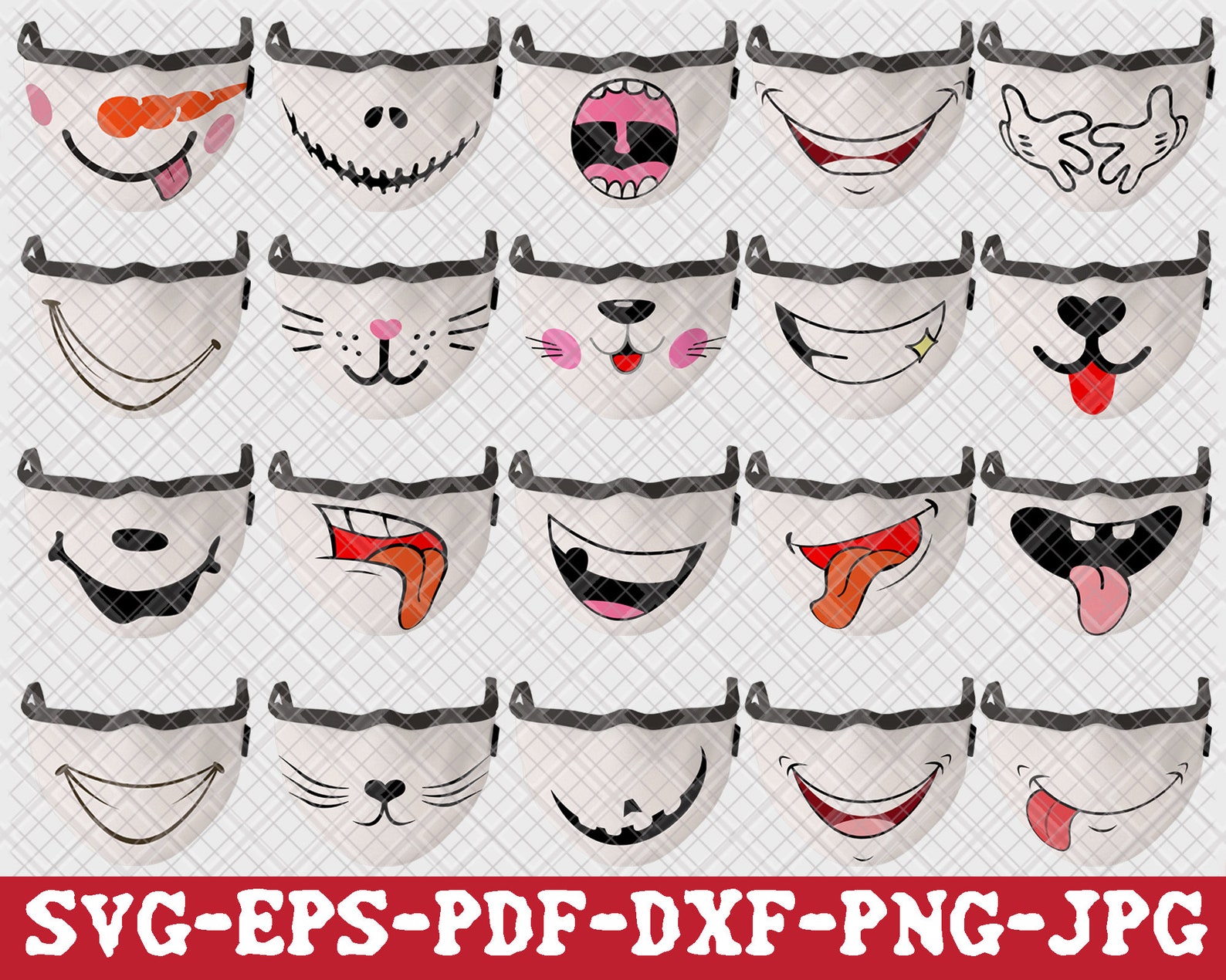 Kids Face Masks Svg Face Mask Funny Face Mask Cartoon - Etsy