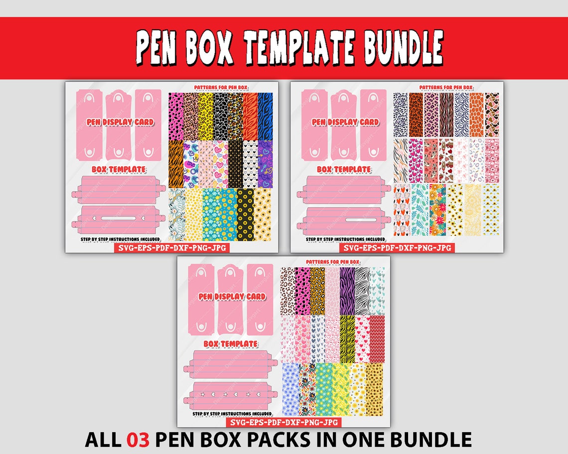 Pen Box Template Bundle Glitter Pen Patterns Svg Pen Display - Etsy