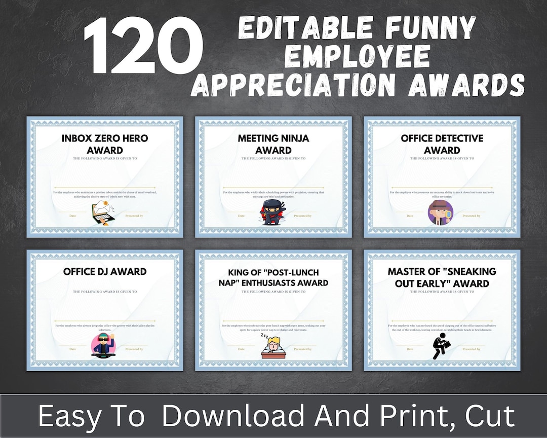 Quirky Employee Recognition Certificates:celebrate the Funniest Moments ...