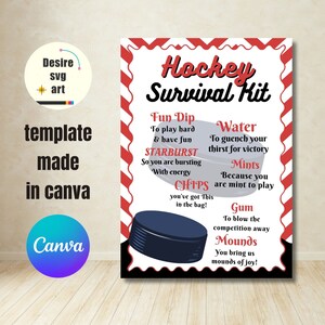 Hockey Survival Kit Printable Canva Editable Template, Gift Bag Idea ...