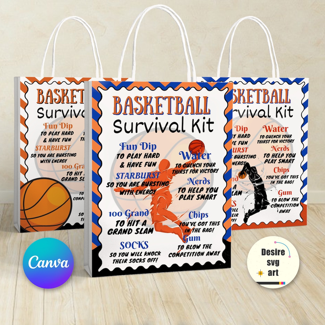 Basketball Survival Kit Printable Canva Editable Template, Gift Bag ...