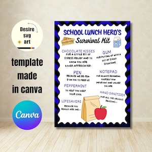 School LUNCH HERO Survival Kit Printable Canva Editable Template | Gift ...