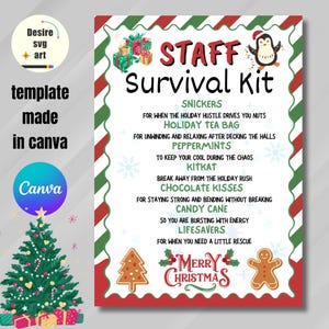 Editable Christmas Staff Survival Kit | 5x7 & 3.5x5 Printable Templates ...